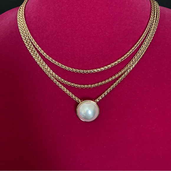 Jewelry | Elegant Gold Triple Chain Necklace With Pearl Pendant New ...